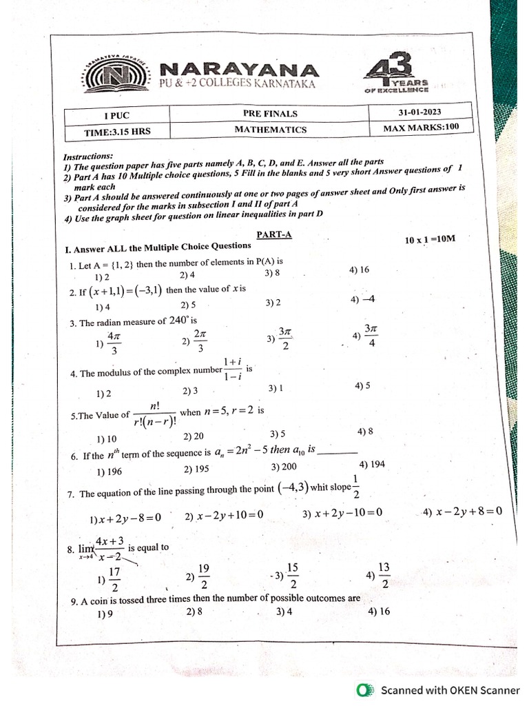 Mathematics Pre-Finals Question Paper 2023 | PDF