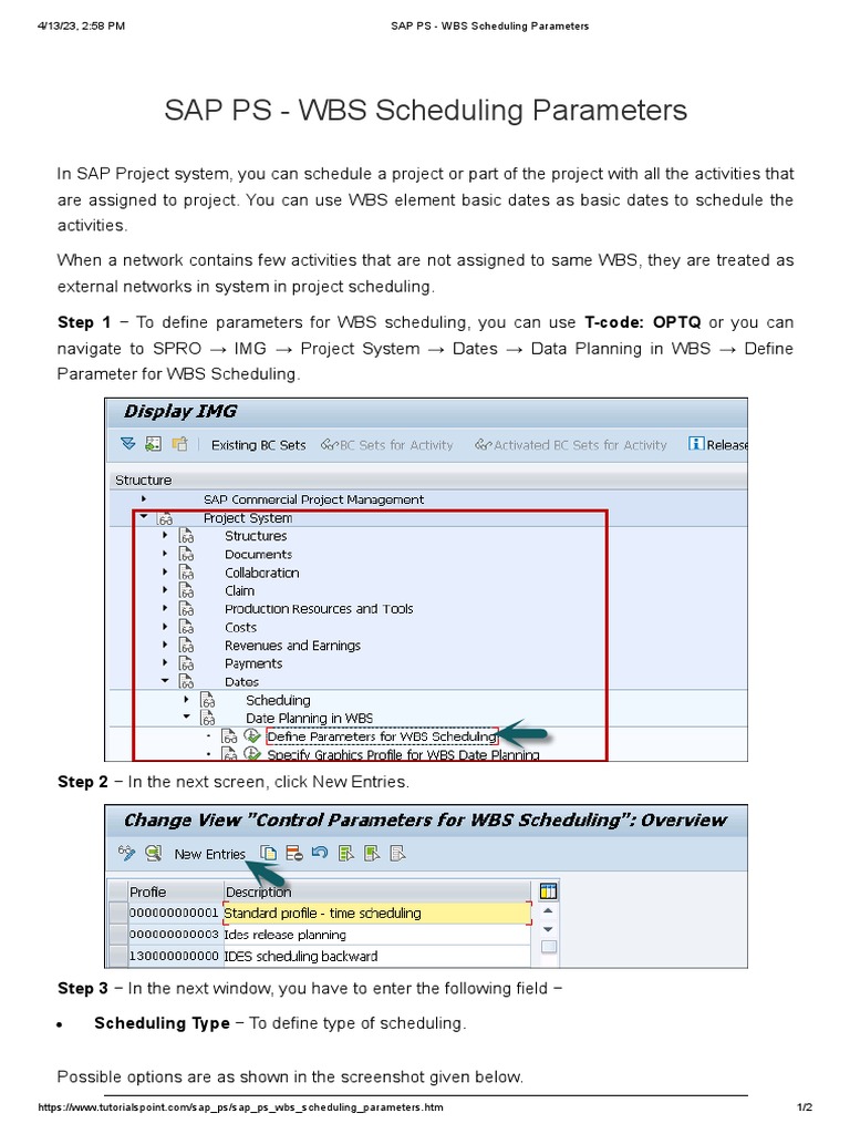 SAP PS - WBS Scheduling Parameters 22 | PDF SAP PS - WBS Scheduling Parameters 22 | PDF