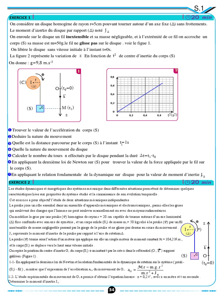 Dynamique de rotation : exercices corrigés | PDF | Lois du mouvement de ...