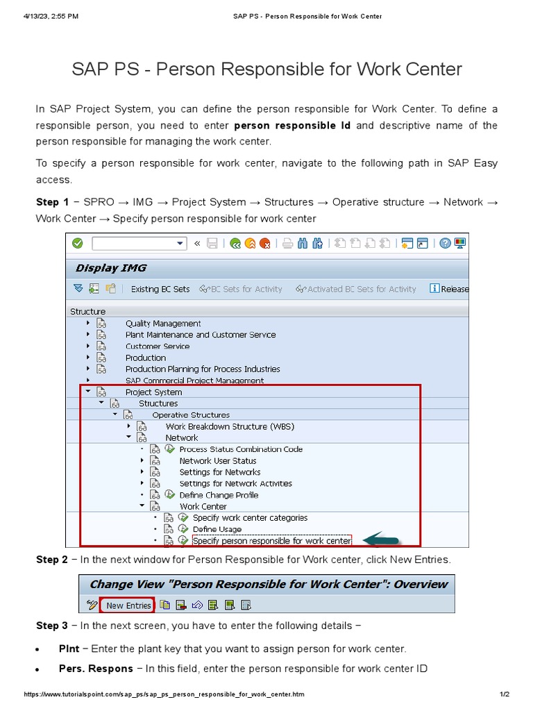 Defining Person Responsible in SAP PS | PDF