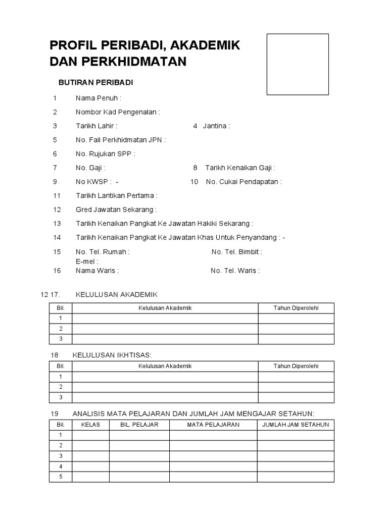 Profil Peribadi, Akademik Dan Perkhidmatan | PDF