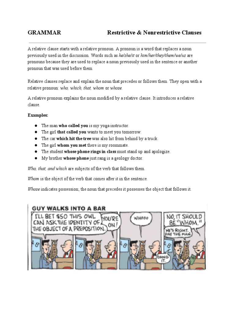 Restrictive Clauses | PDF | Pronoun | Clause