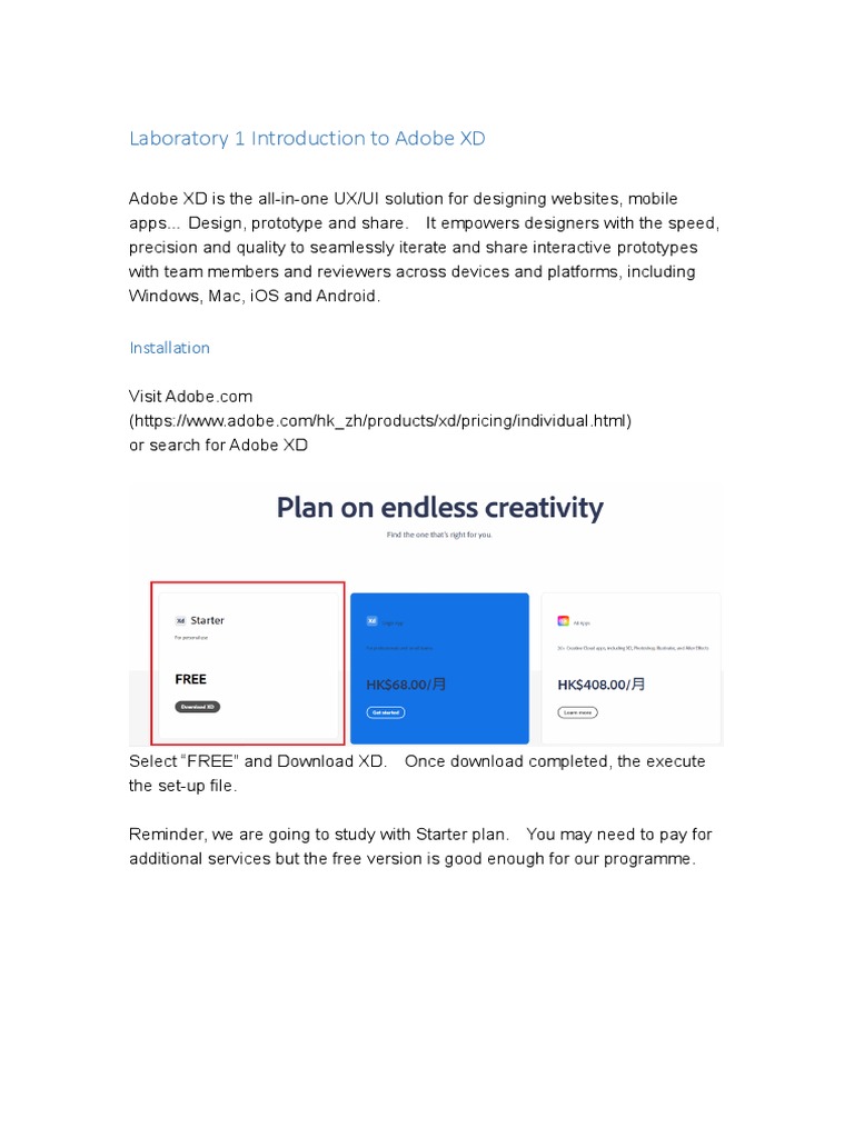 Lab 1 - Introduction To Adobe XD PDF | PDF | Mobile App | I Phone