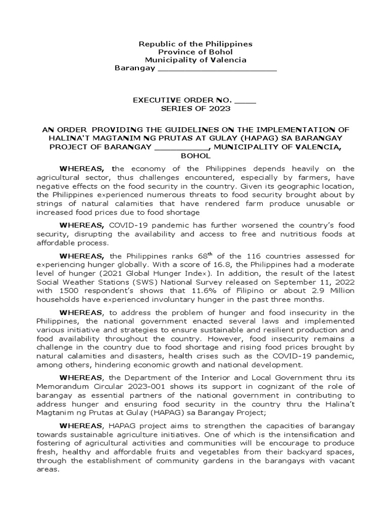 Eo - Valencia-Hapag (Barangays) | PDF | Food Security | Hunger