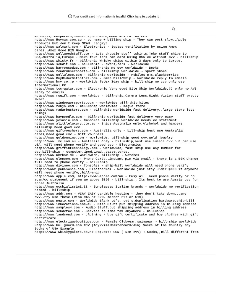 List of 10,000 Cardable Websites - PDF - Money - Gift Card 5 | PDF