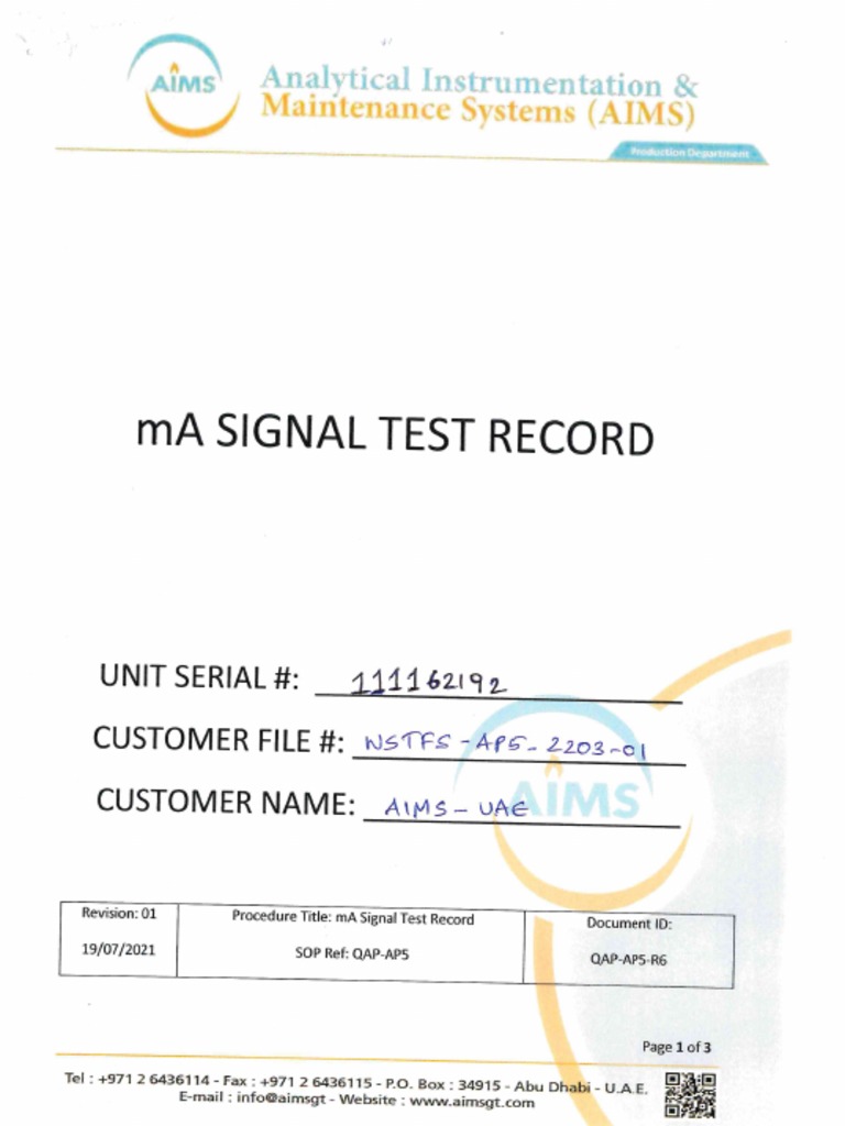 QAP-AP5-R6 Ma Signal Test Record - 111162192 | PDF