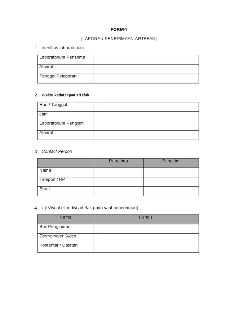 Form-1 - Laporan Penerimaan Artefak | PDF