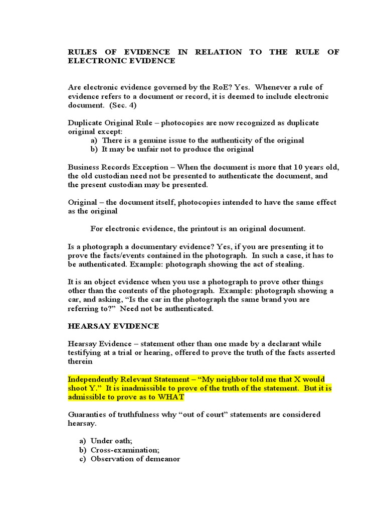 Lecture On Hearsay Evidence | PDF | Evidence (Law) | Hearsay