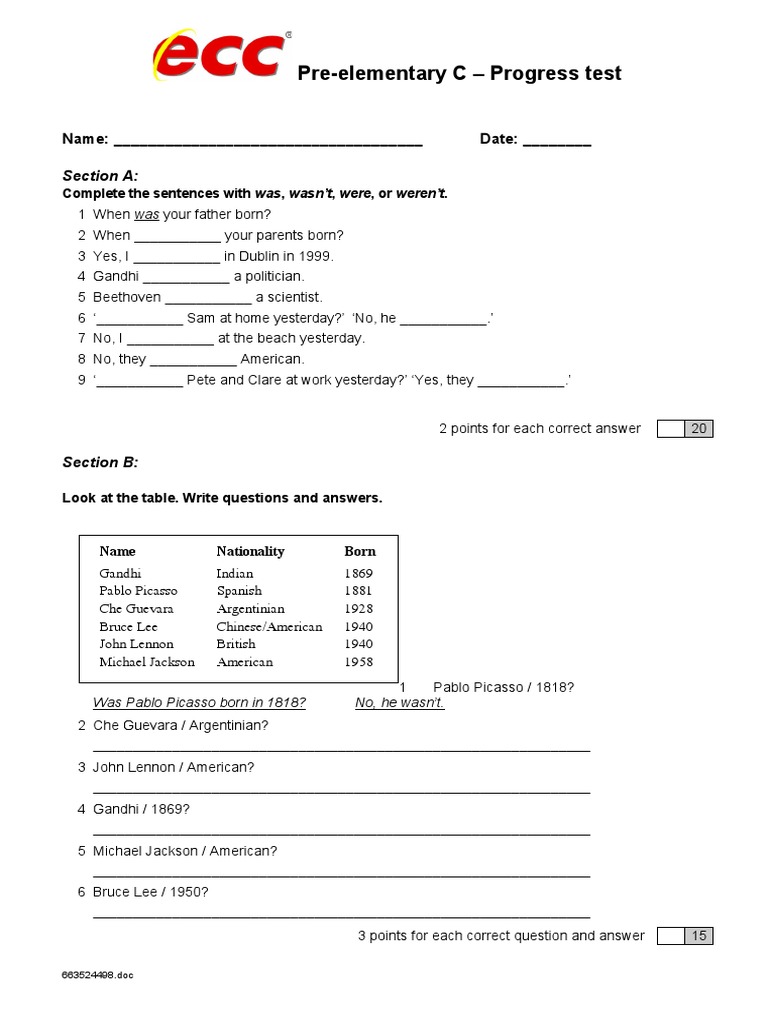 Pre-Elementary C Progress Test | PDF
