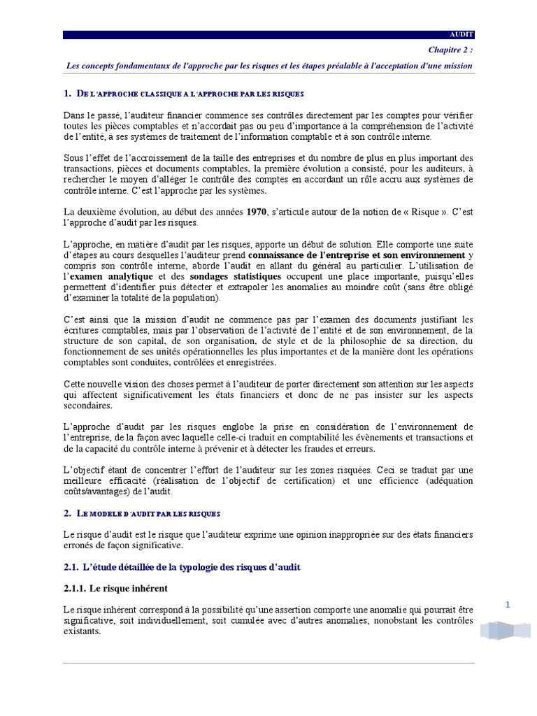 Chapitre 2 Les Concepts Fondamentaux de L'approche Par Les Risques Et ...