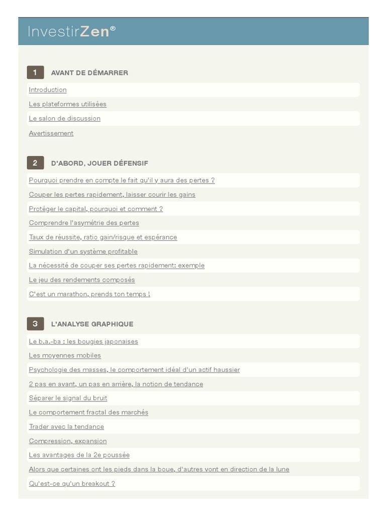 Formation de Bourse Et Trading Investirzen - Sommaire de La Formation ...