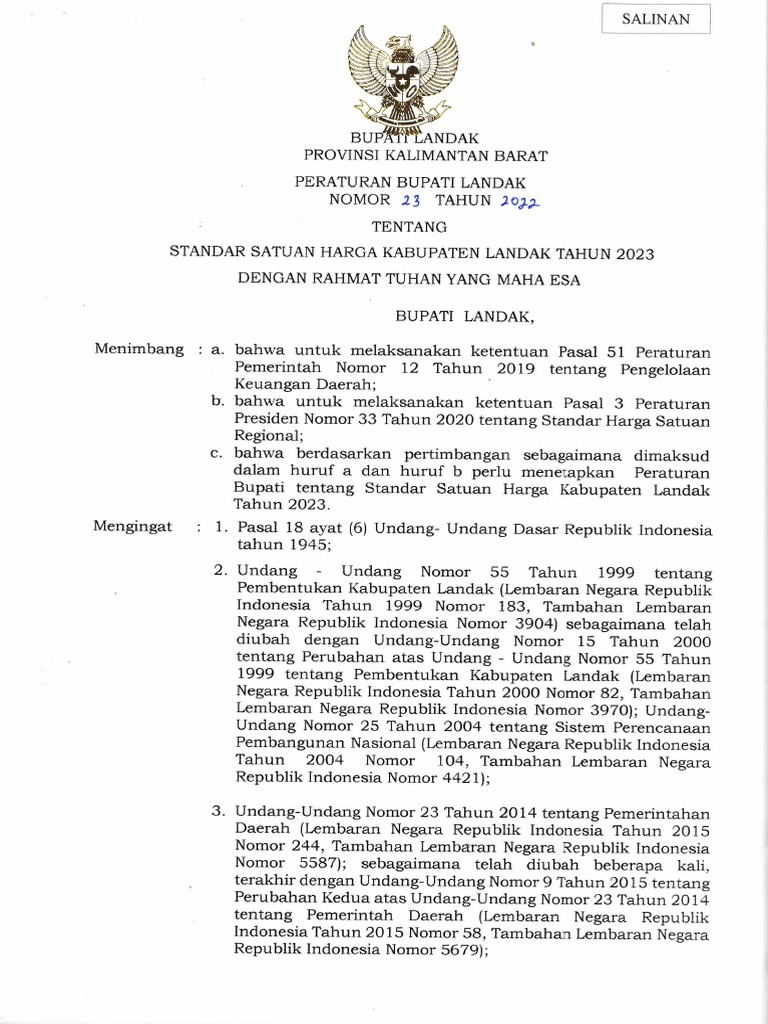 Perbup 23 TH 2022 TTG SSH 2023 | PDF