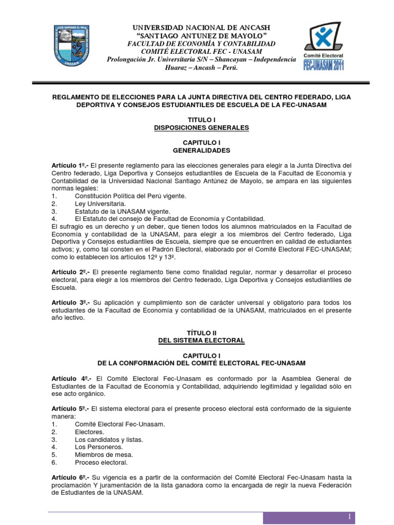 To Oficial Comite. Fec-Unasam | PDF | Elecciones | Sistema de dos rondas