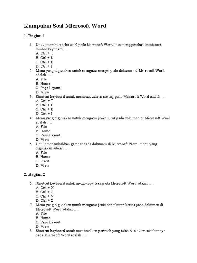 Kumpulan Soal Microsoft Word Lengkap | PDF | Metode & Bahan Ajar