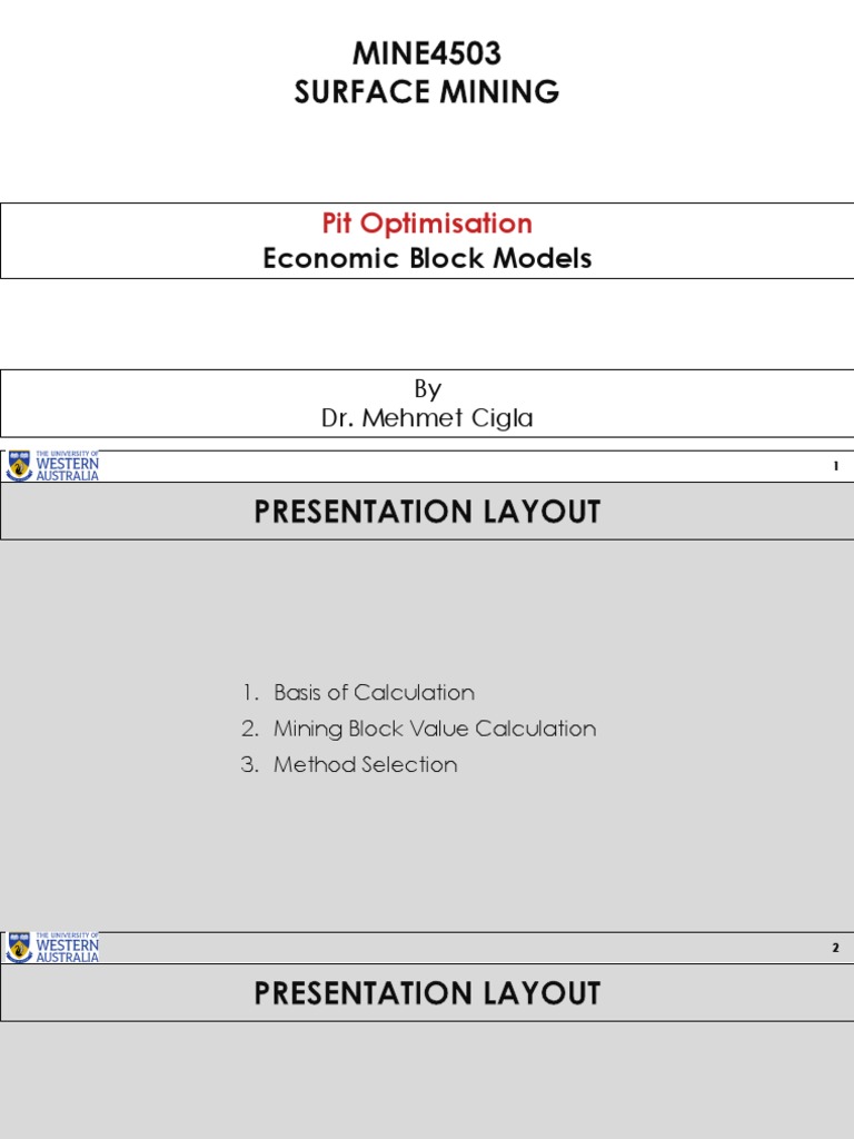 MINE4503 - 09 - Pit Optimisation - 010 - PRESENTATION - 01-Economic Block Models | PDF | Mining ...