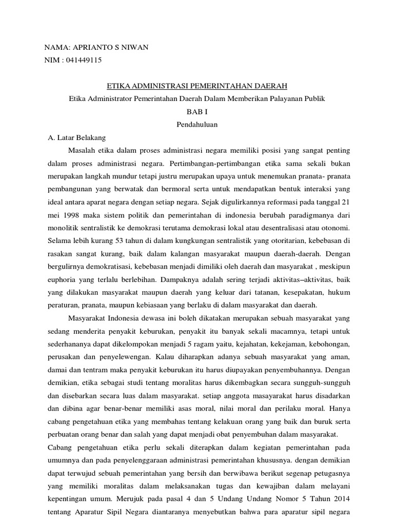Tugas 1. Etika Administrasi Pemerintahan | PDF