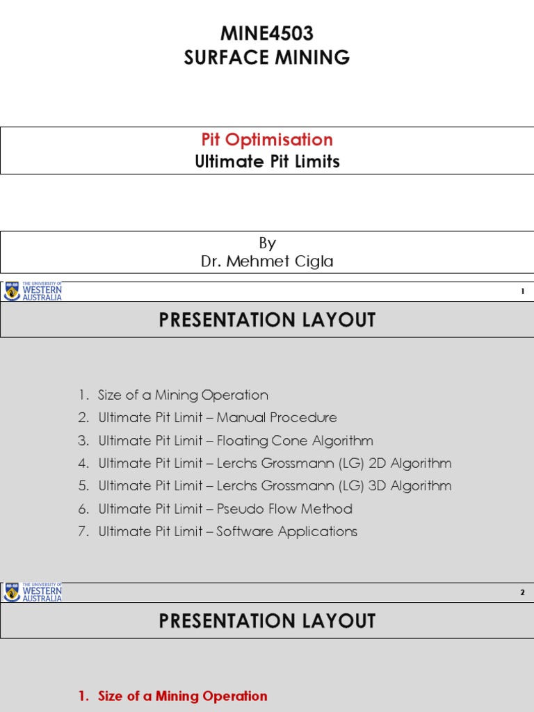 MINE4503 - 09 - Pit Optimisation - 020 - PRESENTATION - 01-Ultimate Pit Limits - V2 | PDF