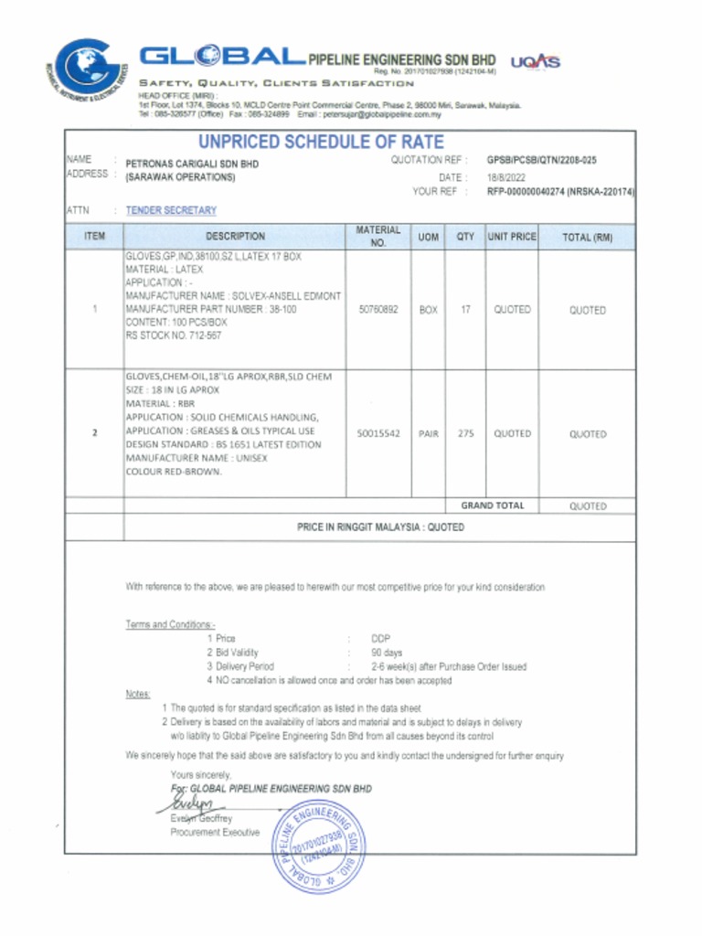 Unpriced Schedule of Rate Technical Proposal-GPSB-RFP40274 | PDF