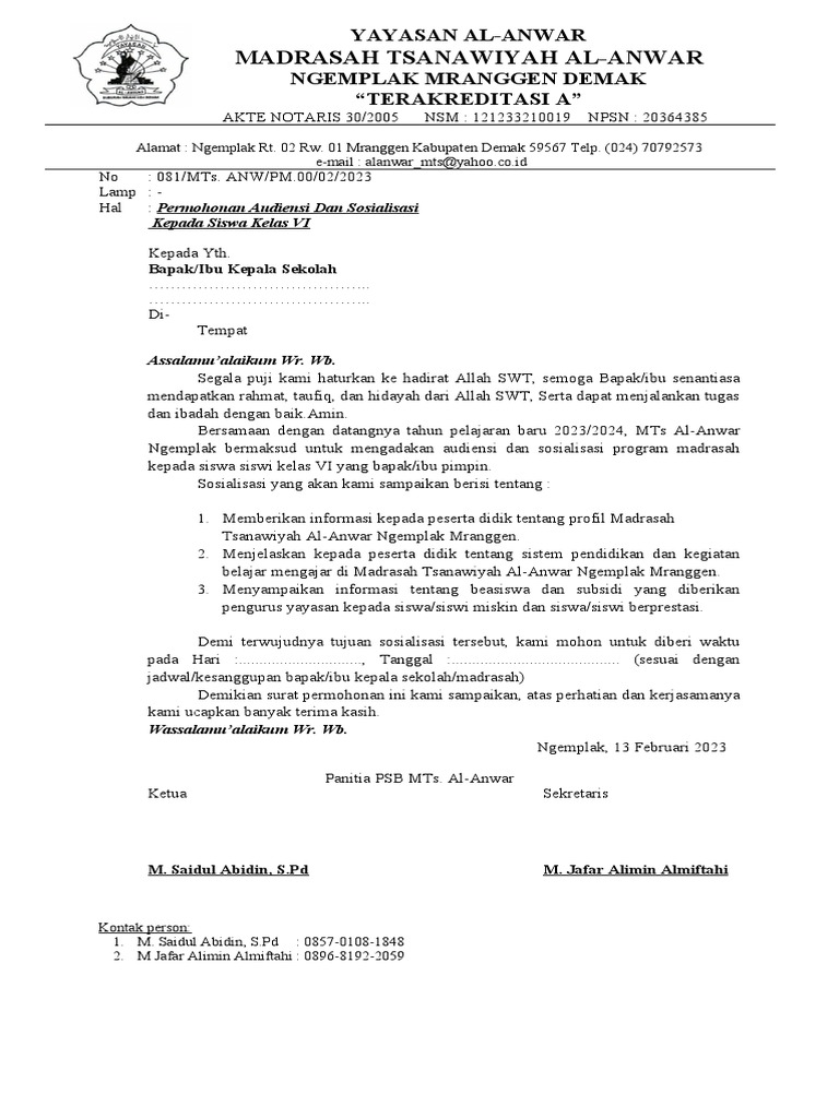 Surat Permohonan Audiensi Dan Sosialisasi | PDF