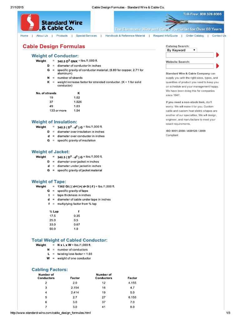 Cable Design Formulas - Standard Wire & Cable Co. 2 | PDF