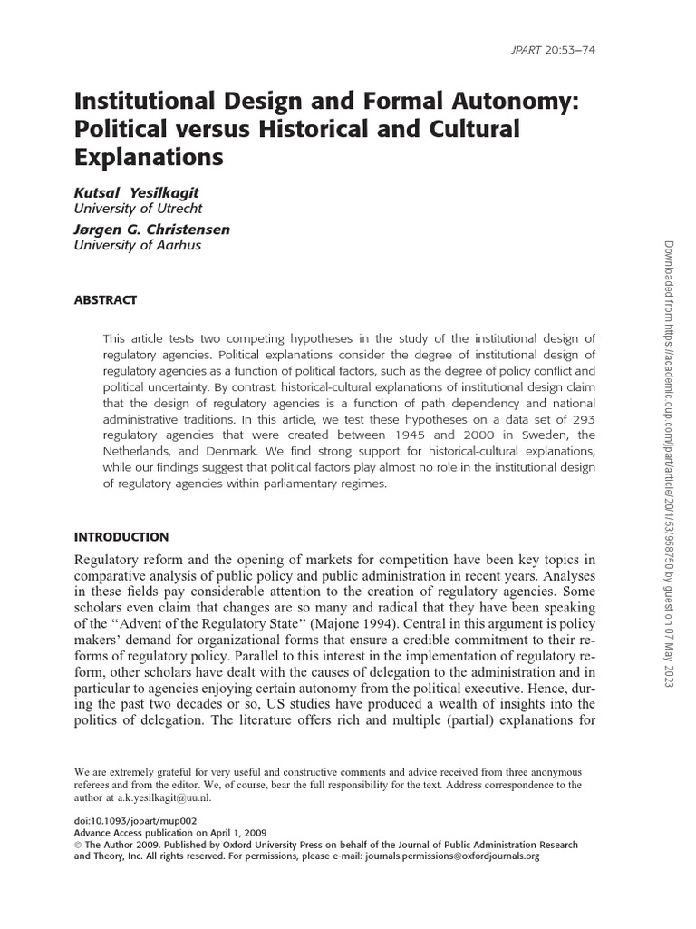 Institutional Design and Formal Autonomy: Political Versus Historical ...