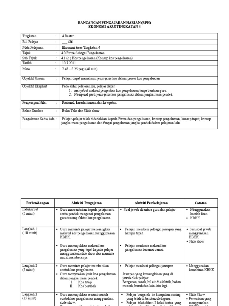 RPH Ekonomi Asas Ting. 4 | PDF | Komputer