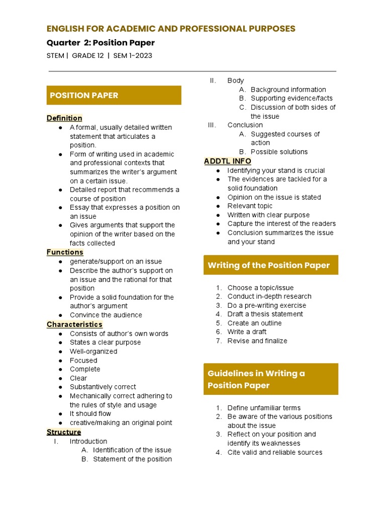 A Guide to Crafting an Effective Position Paper: Analyzing the Key ...