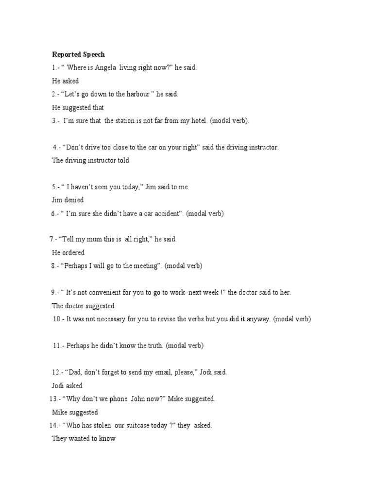 Reported Speech, Modal Verbsexercises 2 Bach 2 | PDF Reported Speech, Modal Verbsexercises 2 Bach 2 | PDF