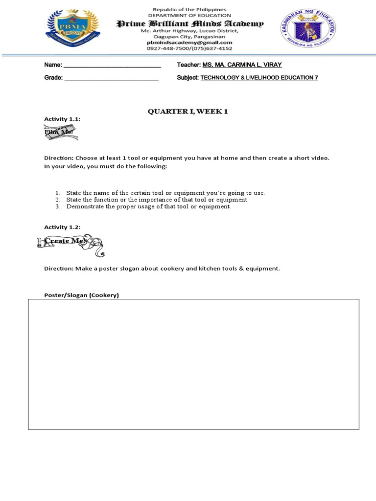 Week 1 Activities | PDF | Spoon | Kitchen Utensil