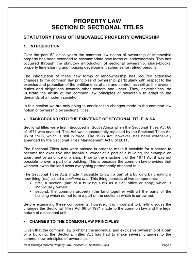 Section D - Sectional Titles (Worksheet) 2023 PDF | PDF