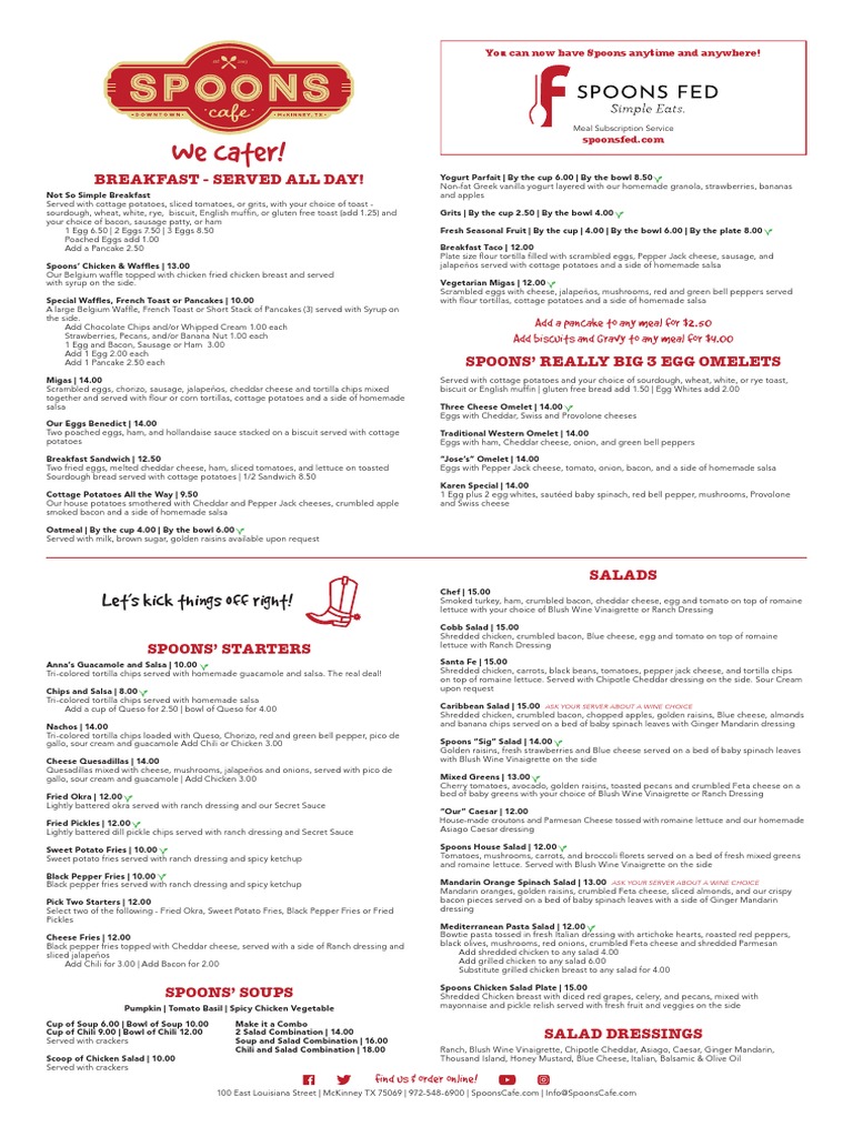 Spoons Cafe Menu Overview | PDF | Hamburgers | Salad