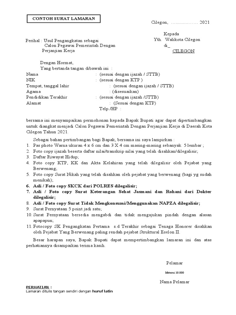 Format CONTOH SURAT LAMARAN PPPK | PDF