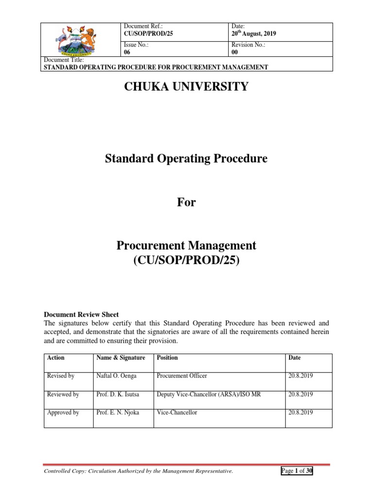 25 SOP Procurement Department PDF | Download Free PDF | Procurement | Risk