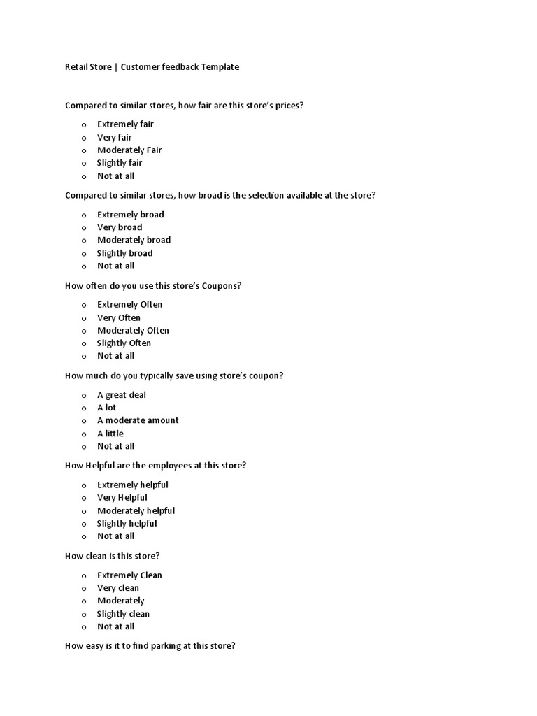 Retail Store Survey | PDF