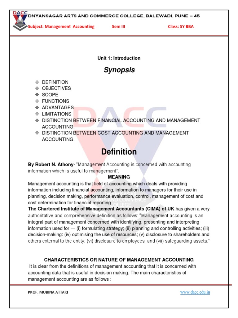 SY BBA Management Accouting Notes | PDF | Dividend | Management Accounting