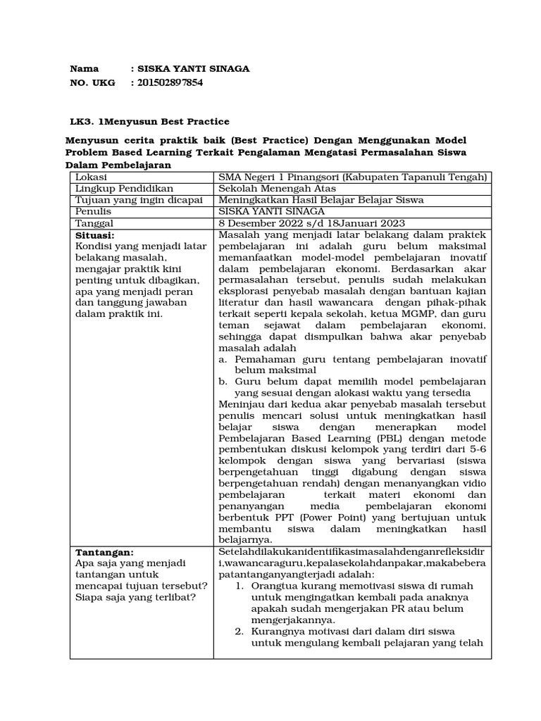 LK. 3.1 Penyusunan Hasil Best Practice Menggunakan Metode STAR | PDF