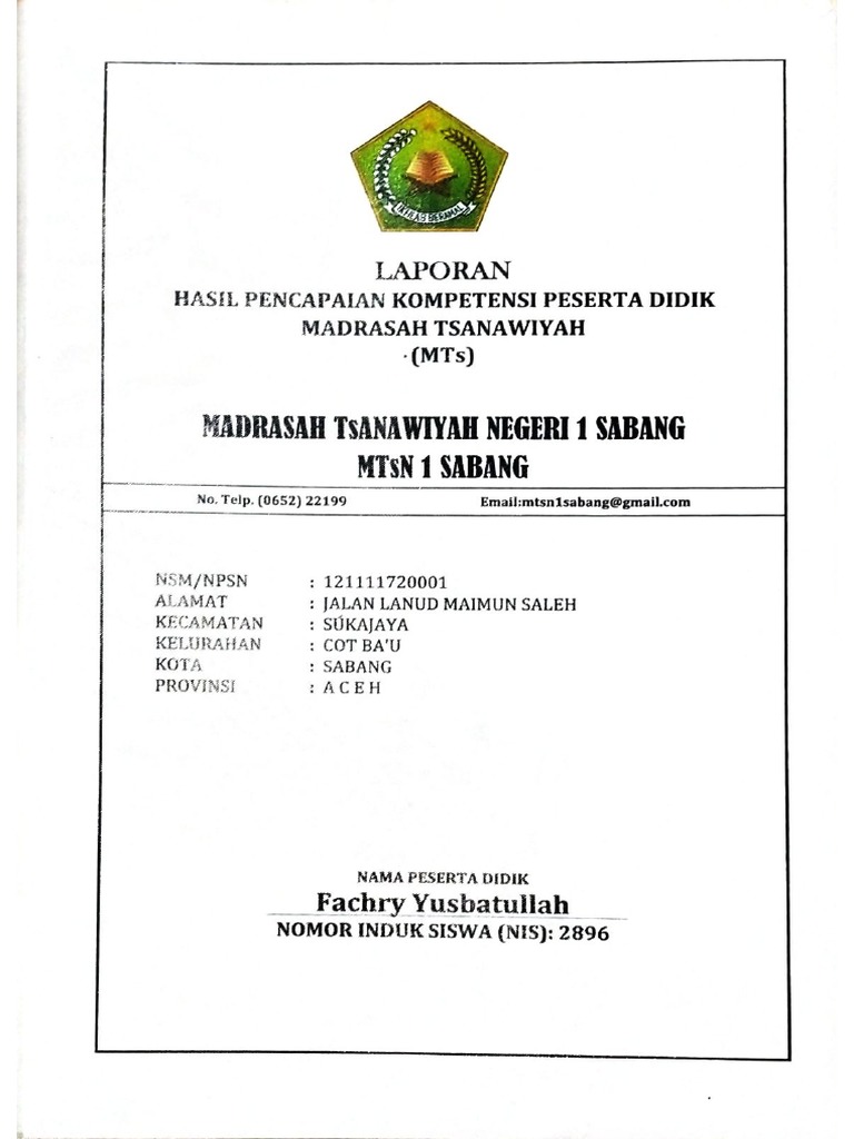 Raport Fachry Yusbatullah PDF | PDF
