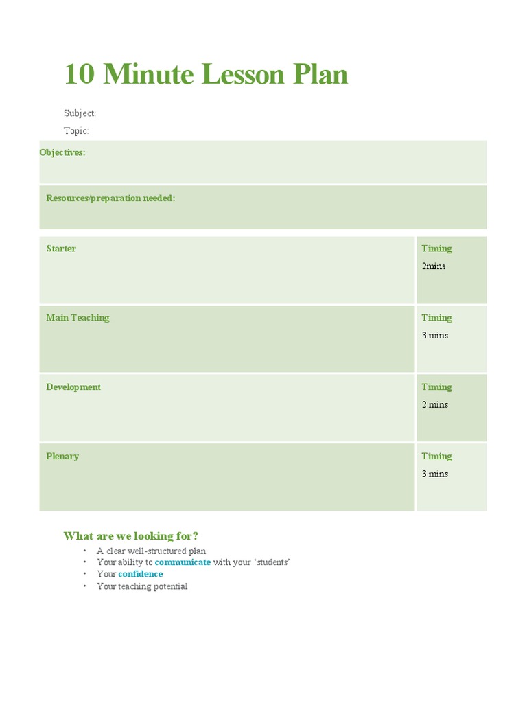 10 Minute Lesson Plan | PDF