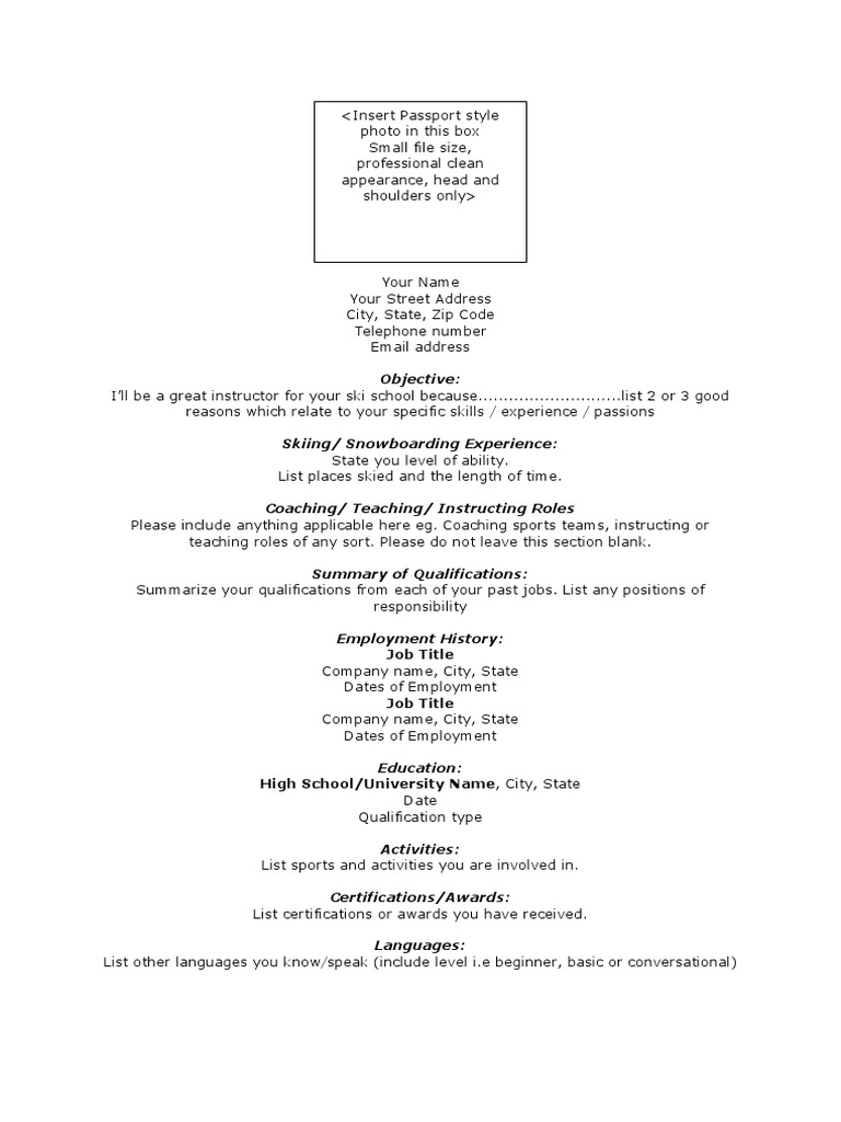 Ski Instructor Resume Template | PDF