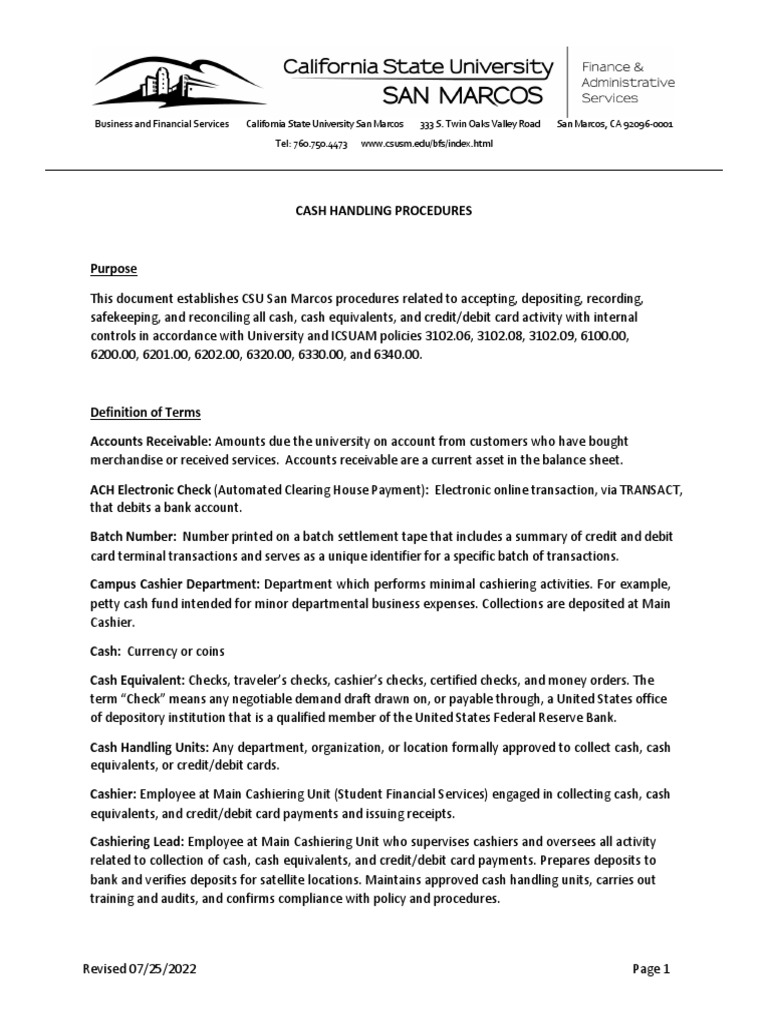 Cash Handling Procedures | PDF | Cheque | Credit Card