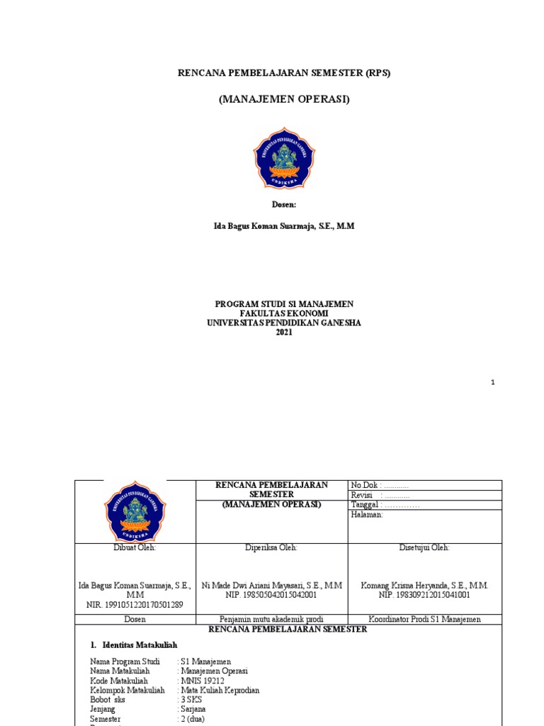RPS Manajemen Operasi Aqas | PDF | Seni