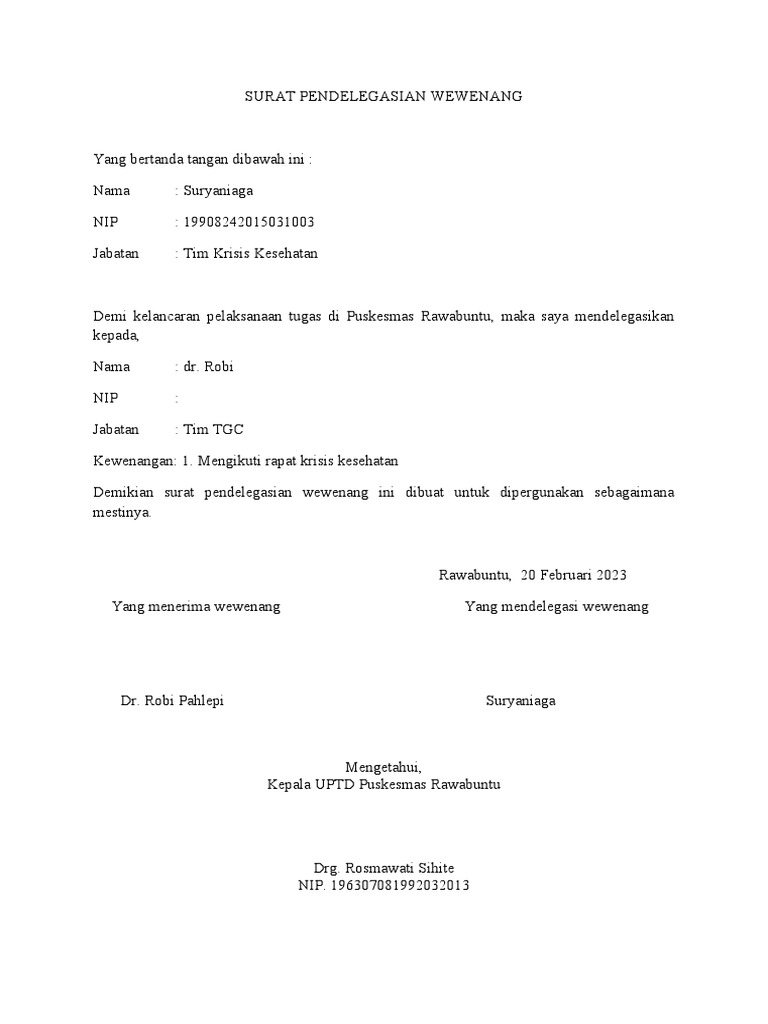Format Delegasi Wewenang | PDF