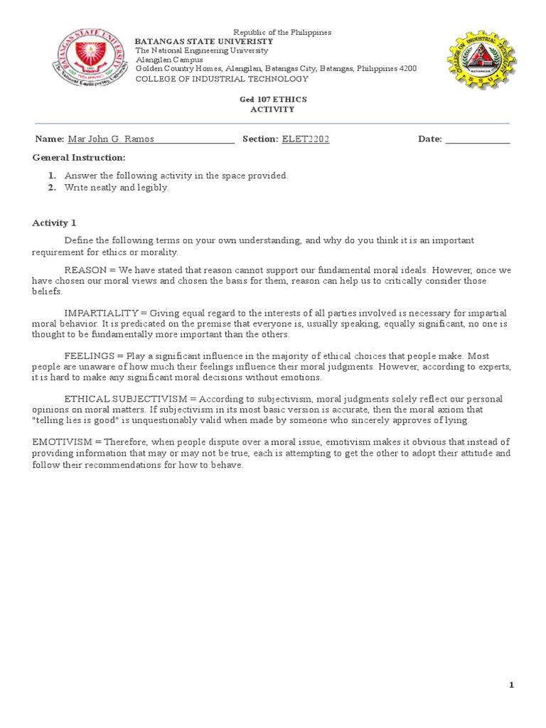 Ethics Act For Finals | PDF | Morality | Immanuel Kant