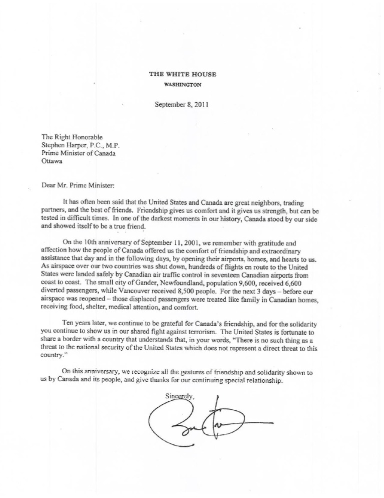 POTUS Letter To Harper | PDF