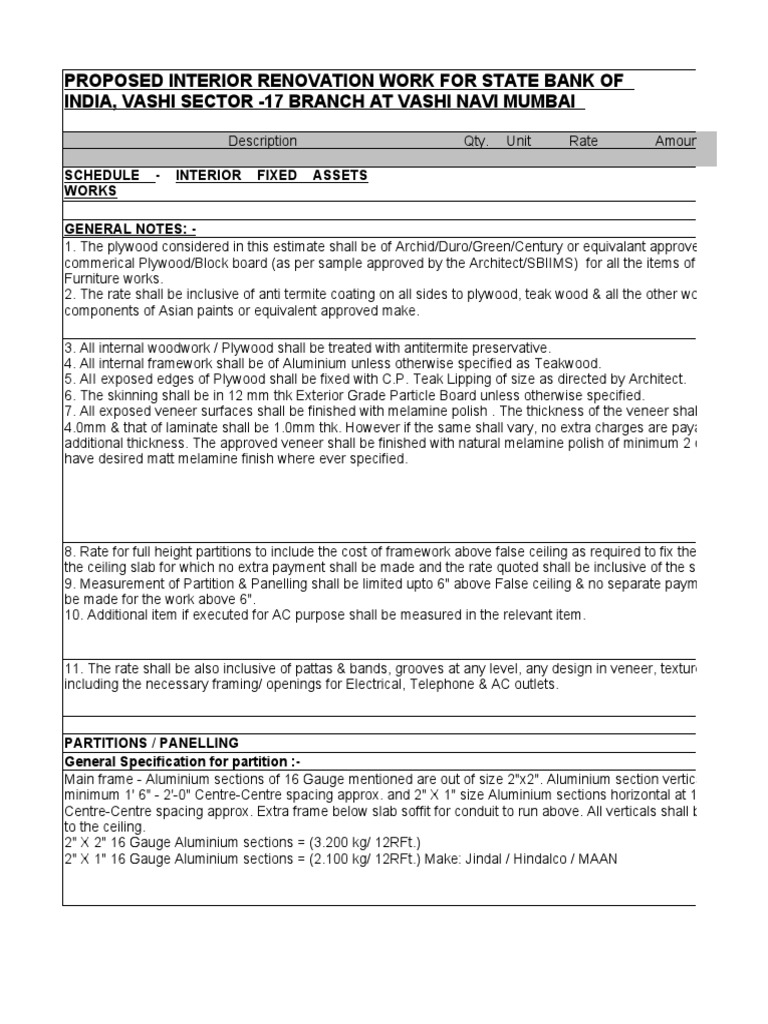 Boq For Interior Furnishing | PDF | Plywood | Door