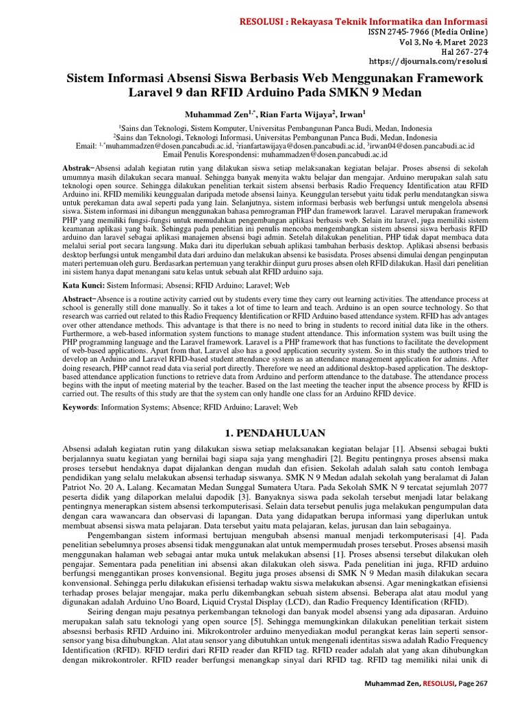 Sistem Informasi Absensi Siswa Berbasis Web Menggunakan Framework Laravel 9 Dan RFID Arduino ...
