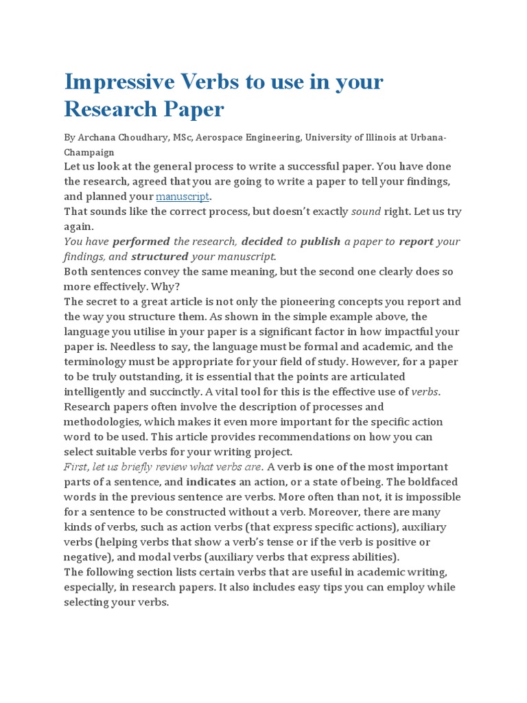 Impressive Verbs to use in your Research Paper | PDF | Verb | Linguistics