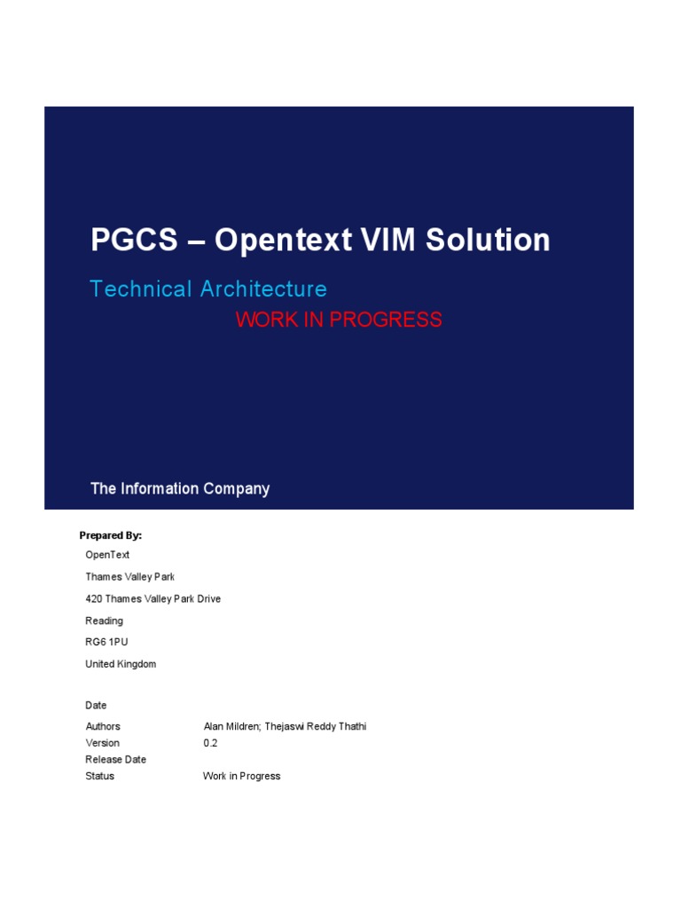 PGCS - Opentext VIM Technical Architecture - WIP v0.1 | PDF | Operating ...
