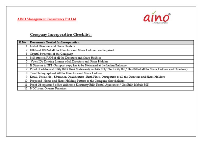 Company Incorporation Checklist | PDF