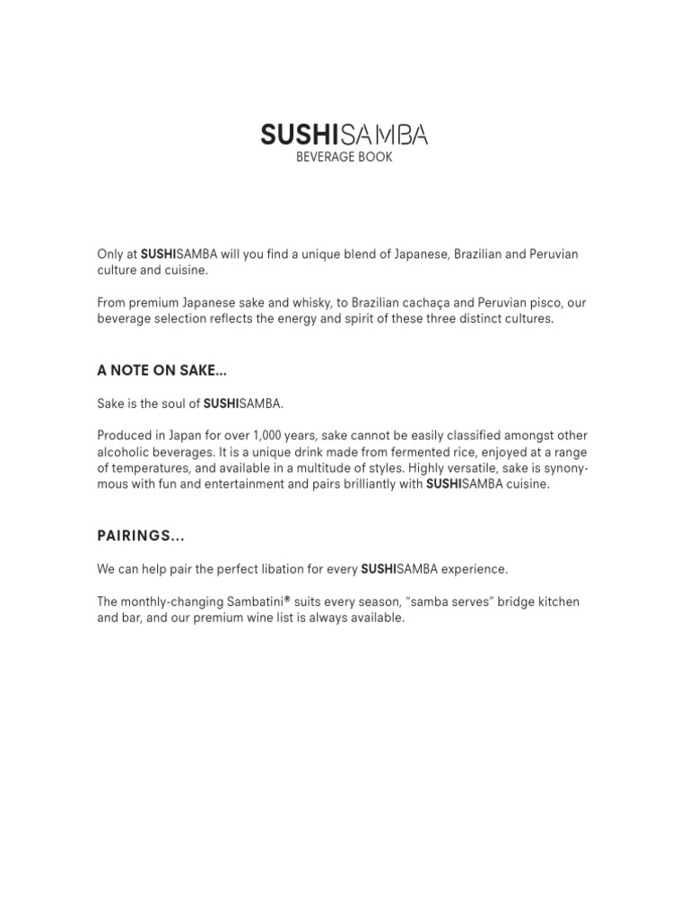 Sushi Samba Cocktail List | PDF | Champagne | Wine